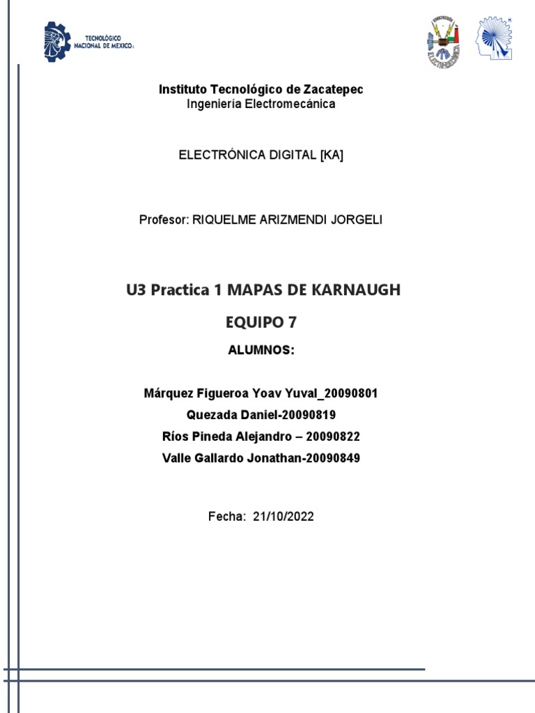 U3 Practica 1 Mapas de Karnaugh REPORTE EQUIPO 7 | PDF | Ingeniería Informática | Electrónica