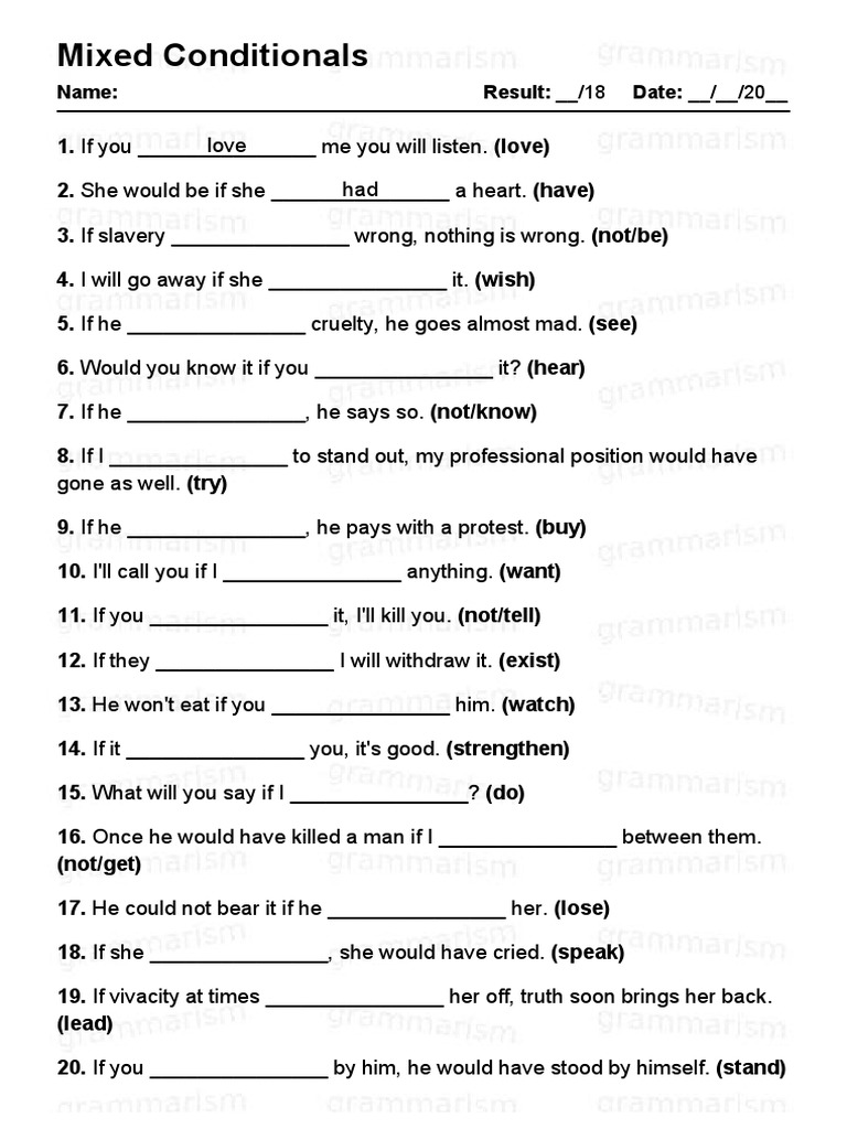 Mixed Conditionals Practice Worksheet | PDF