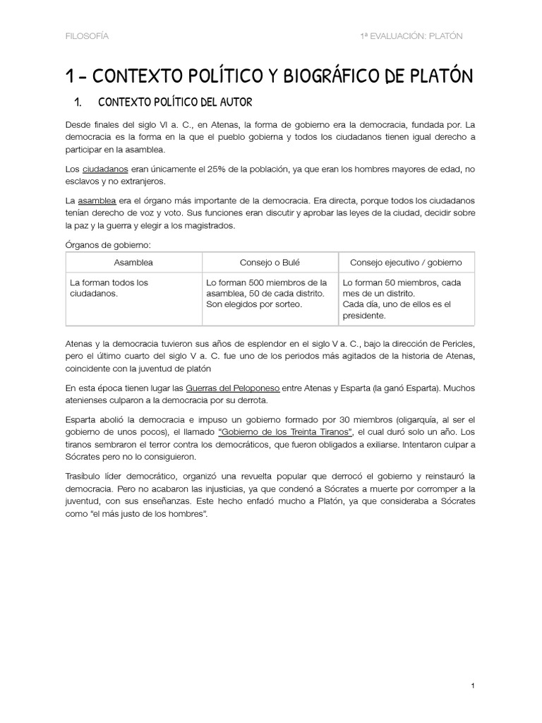 Platón - 1 Evaluación | PDF | Platón | Conocimiento