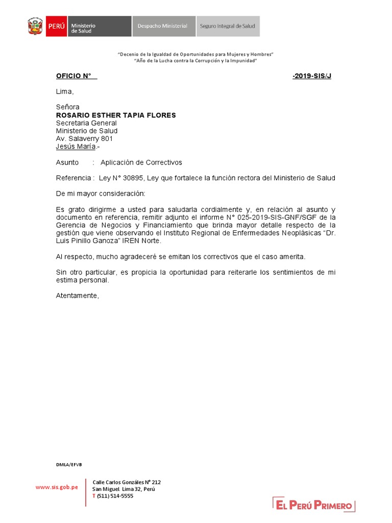 Oficio A SG Minsa | PDF