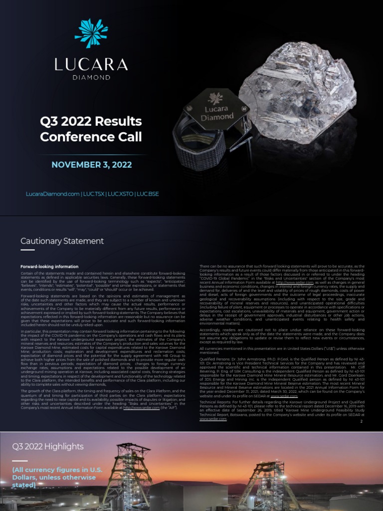 Lucara q3 2022 Investor Call Presentation Final | PDF | Diamond | Prices