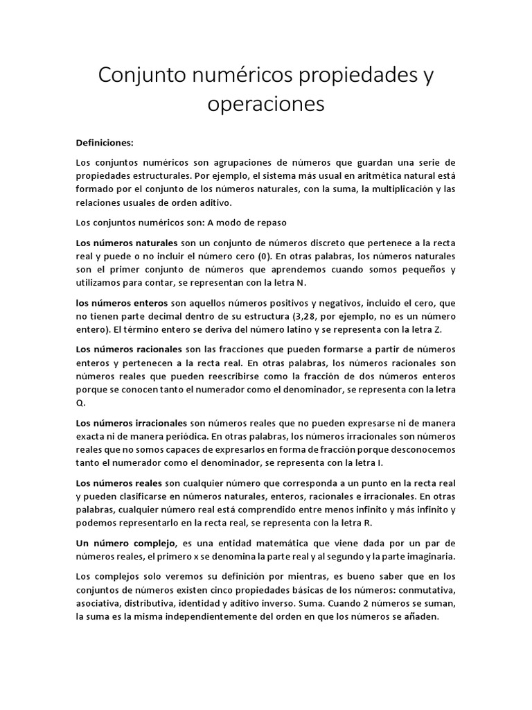 Conjunto Numéricos Propiedades y Operaciones | PDF | Números | Multiplicación
