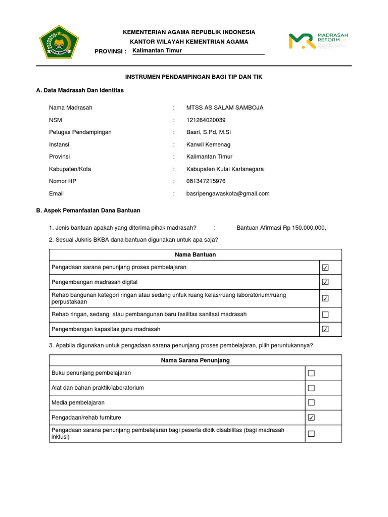 Instrumen Pendampingan Pemanfaatan BKBA | PDF