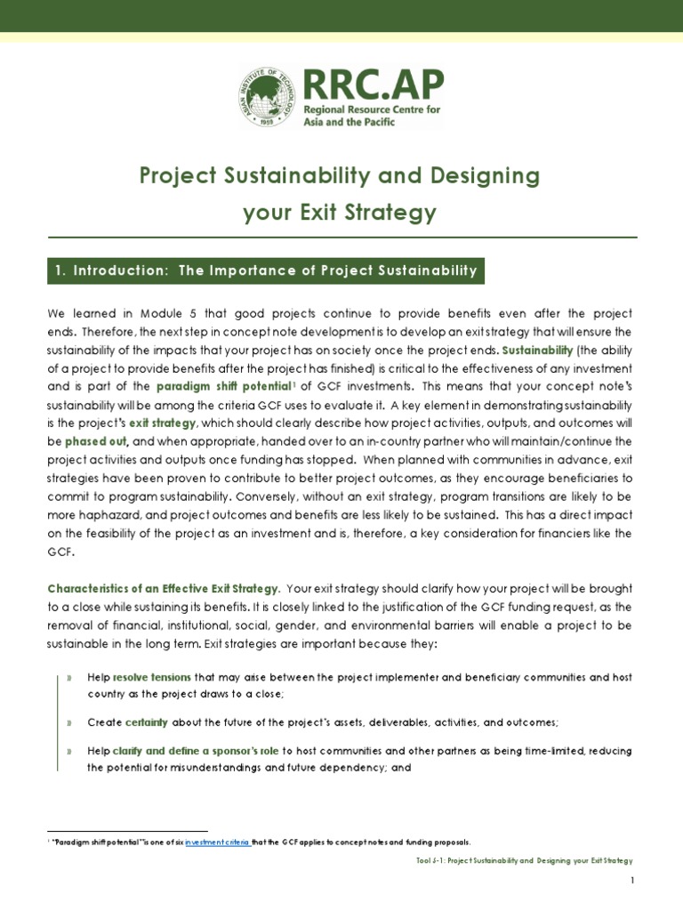 Exit Strategy | PDF | Community | Sustainability