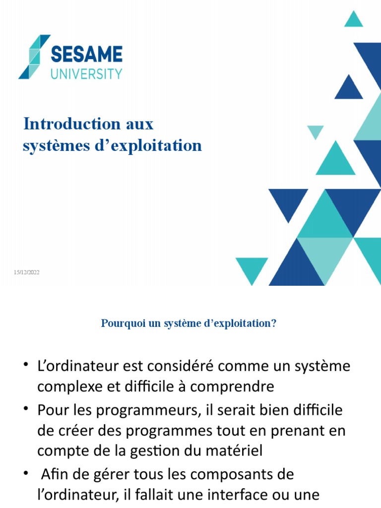 Séance (1) Présentation SE | PDF | Système d'exploitation | Programme informatique
