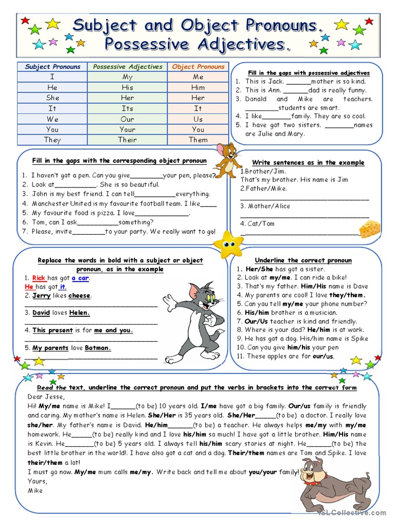 Subject and Object Pronouns. Possessive Adjectives | PDF | Pronoun | Cognitive Science