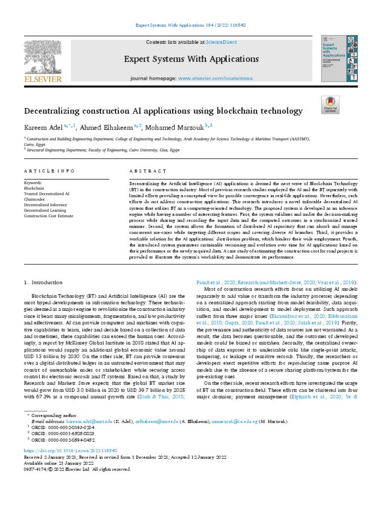 Decentralizing Construction AI Applications Using Blockchain Technology ... Decentralizing Construction AI Applications Using Blockchain Technology ...