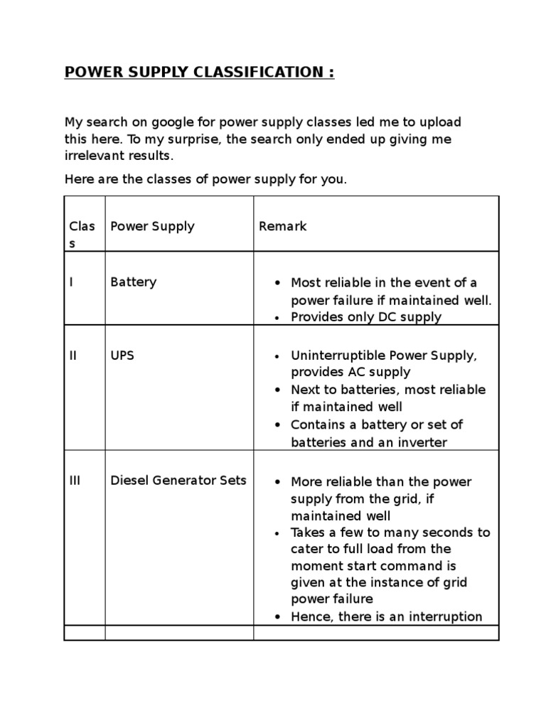 Power Supply Classes Explained | PDF
