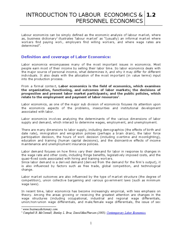 1.2 Introduction To Labour Economics and Personnel Economics. | PDF ...