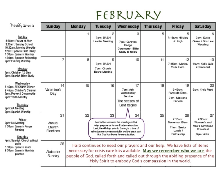 February Church Events Calendar | PDF | Foreign Language Studies ...
