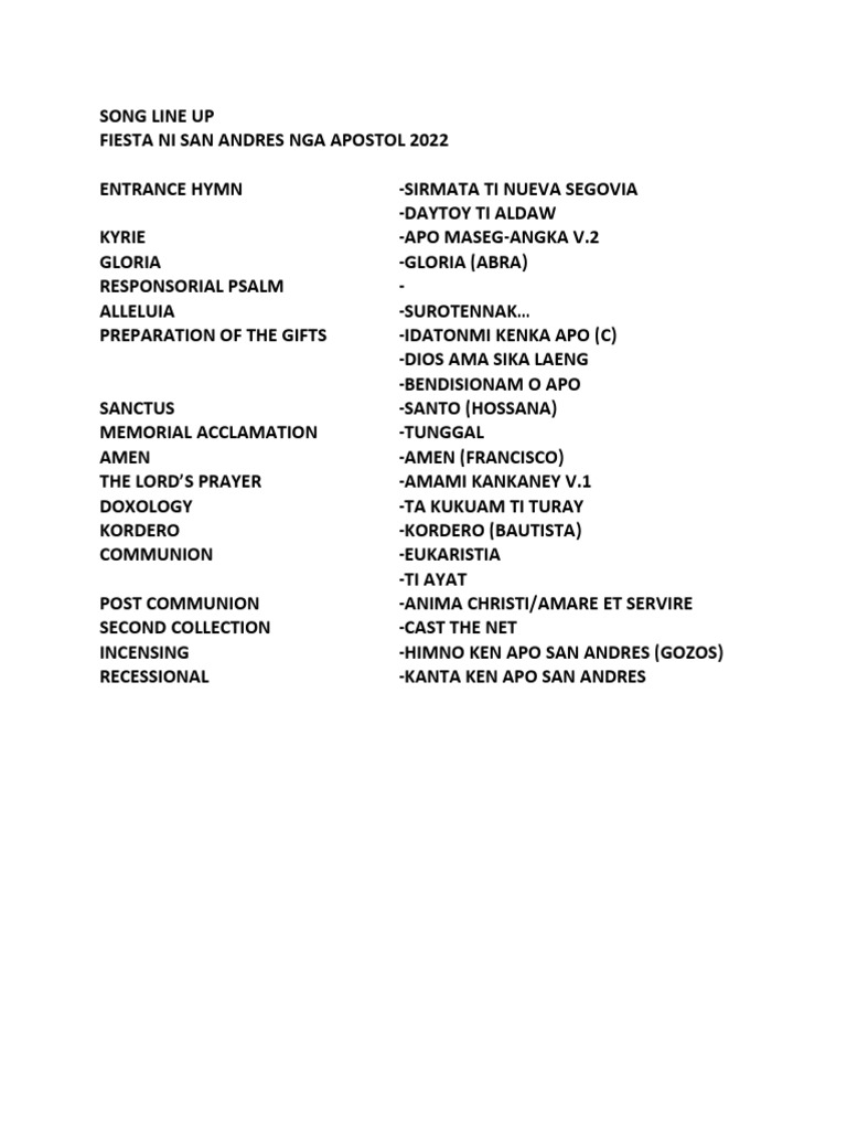 Song Line Up Fiesta 2022 - 100442 | PDF