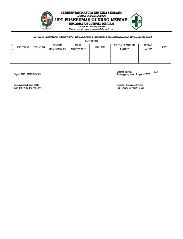 Ep.6.2.1.5 Rencana Perbaikan Kinerja UKM Dan Tindak Lanjut Berdasarkan Hasil Monitoring | PDF