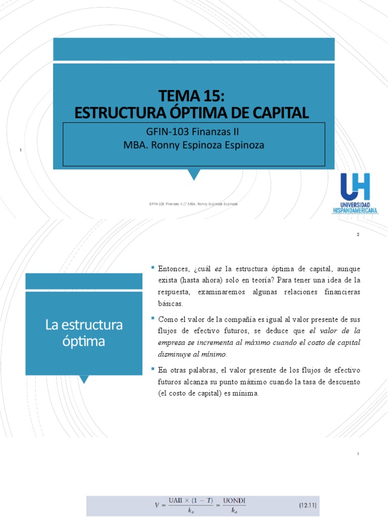Tema N°15. Estructura Óptima de Capital | PDF | Apalancamiento (Finanzas) | Deuda