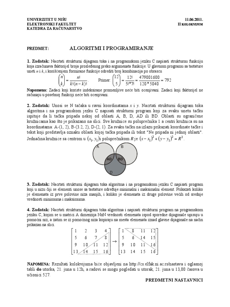 Algoritmi I Programiranje - 2011 Kol2 - Pu | PDF