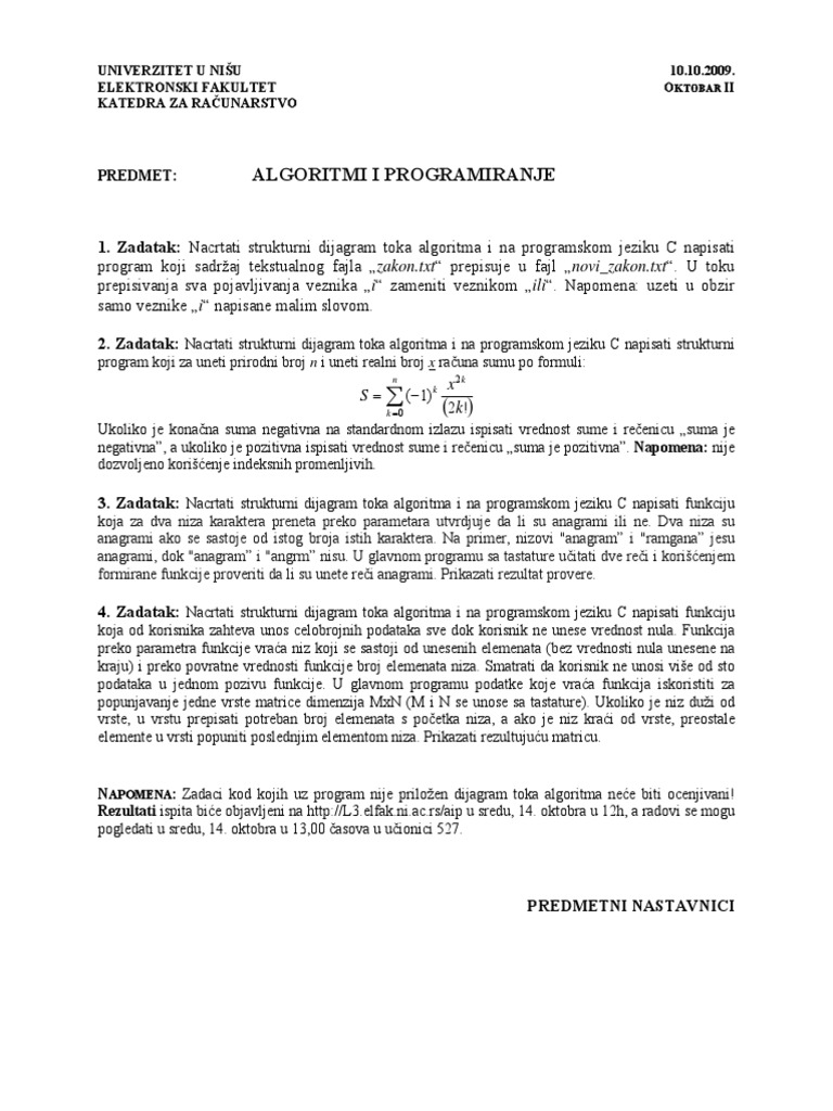 Algoritmi I Programiranje - 2014 Okt2 - P | PDF