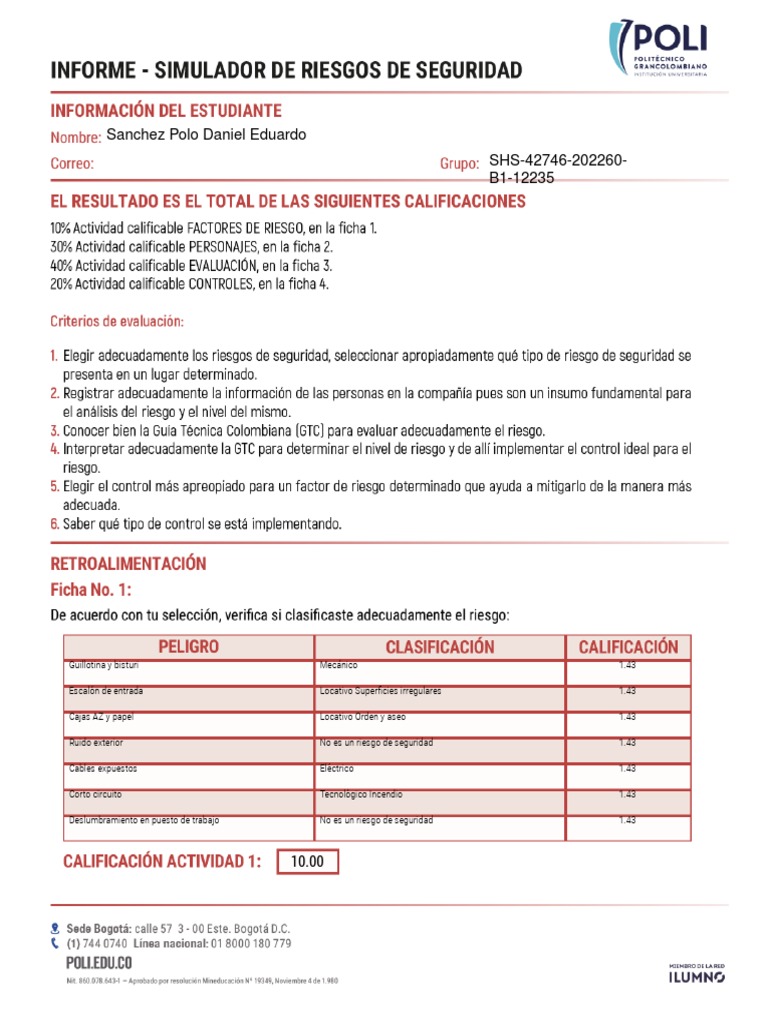 Informe de Simulador de Riesgos de Seguridad - Daniel Eduardo Sánchez Polo | PDF | Equipo ...