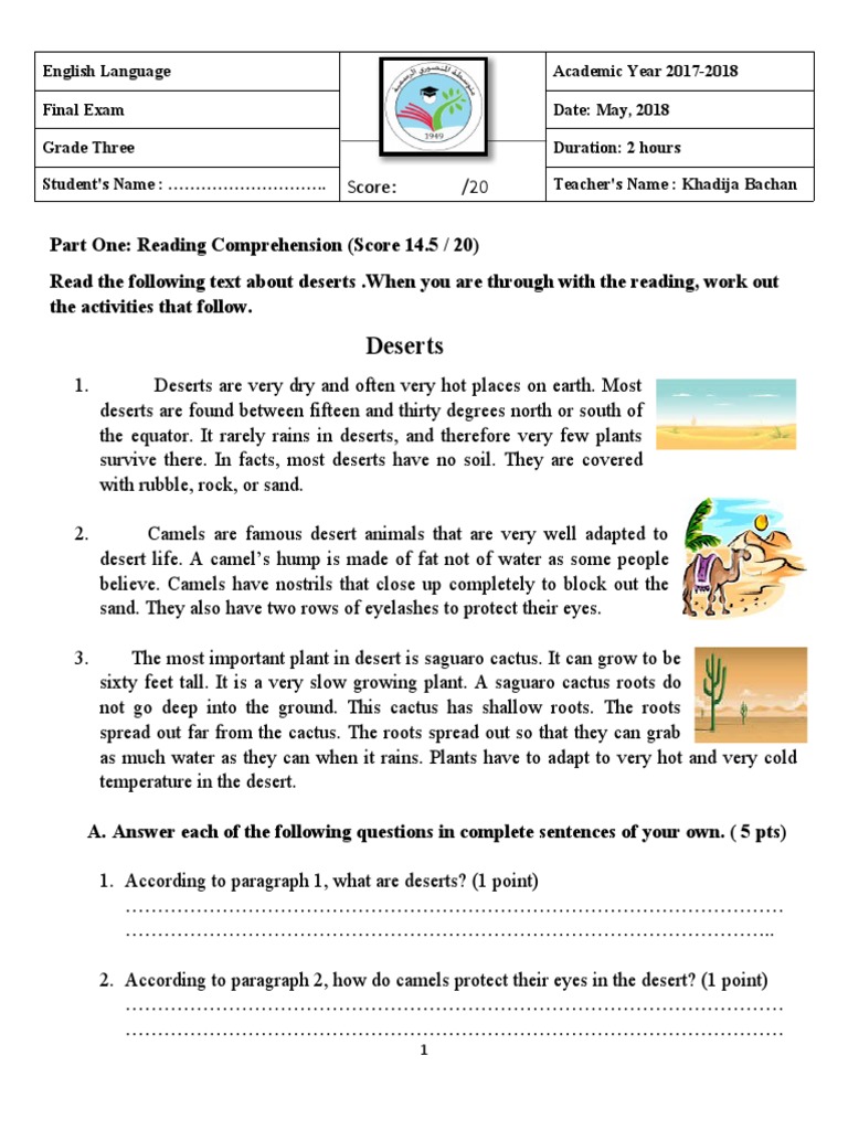 Deserts Grade 3 | PDF | Desert | Camel