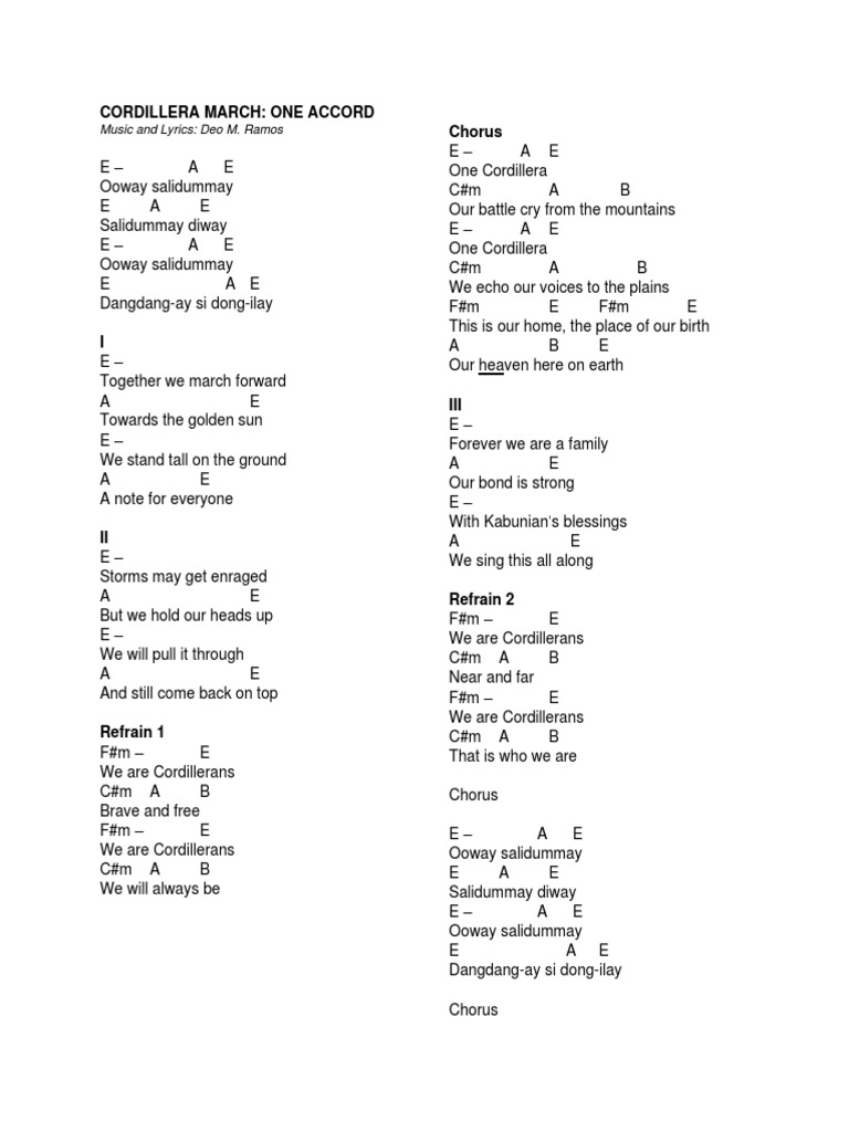 Cordilleran Unity Anthem | PDF | Art | Poetry