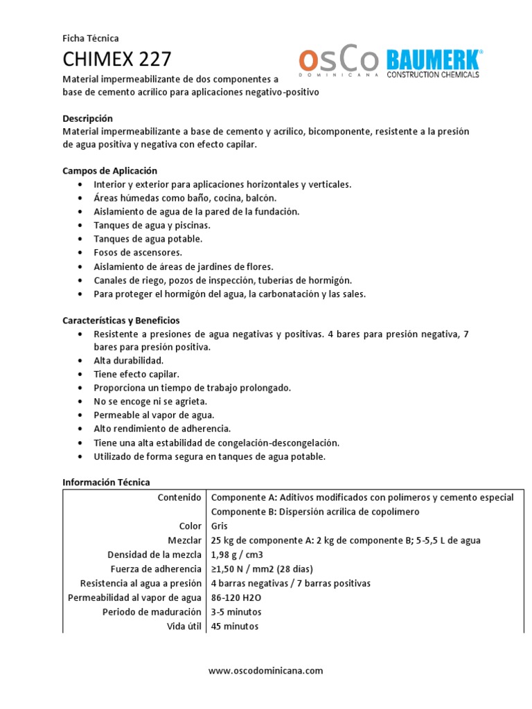 Chimex 227 | PDF | Agua | Hormigón