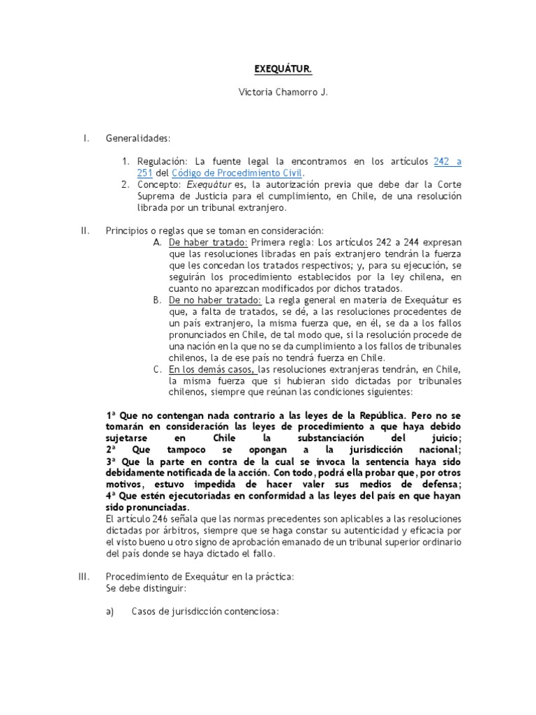 EXEQUATUR. - Victoria Chamorro J. | PDF | Jurisdicción | Procedimiento ...