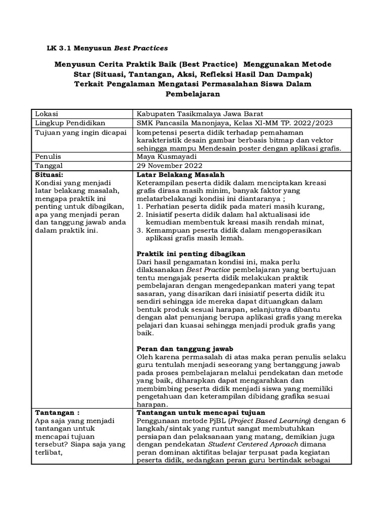 LK 3.1 Menyusun Best Practices Maya Kusmayadi Teknik Grafika | PDF
