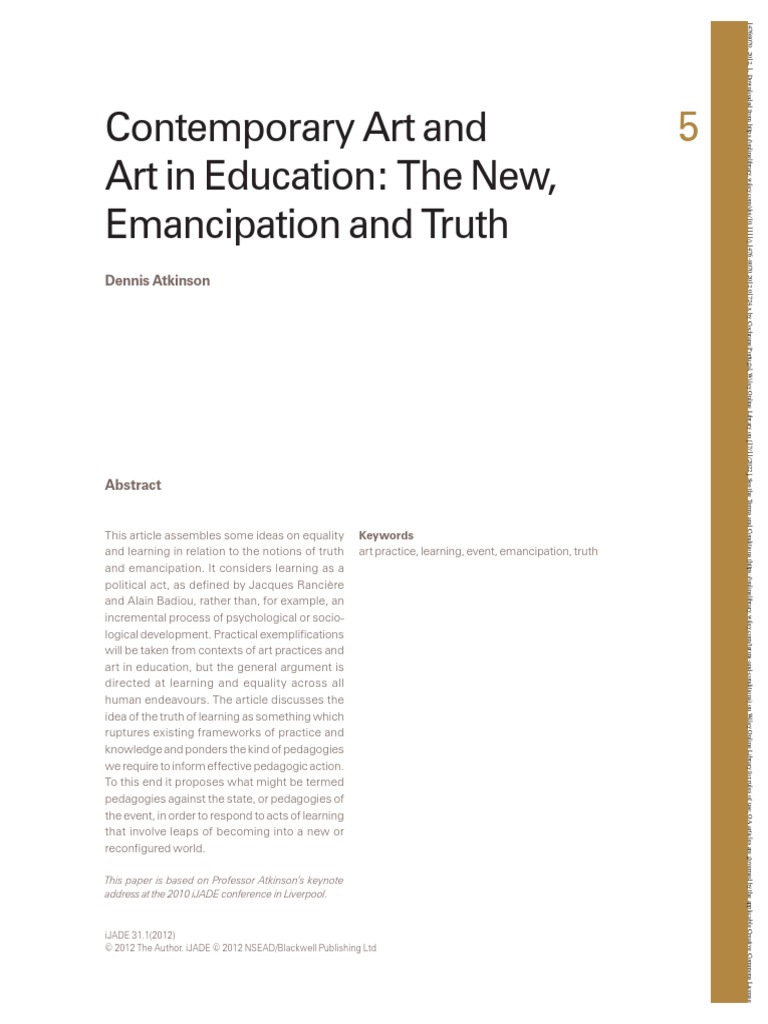 Contemporary Art and Art in Education - The New, Emancipation and Truth ...