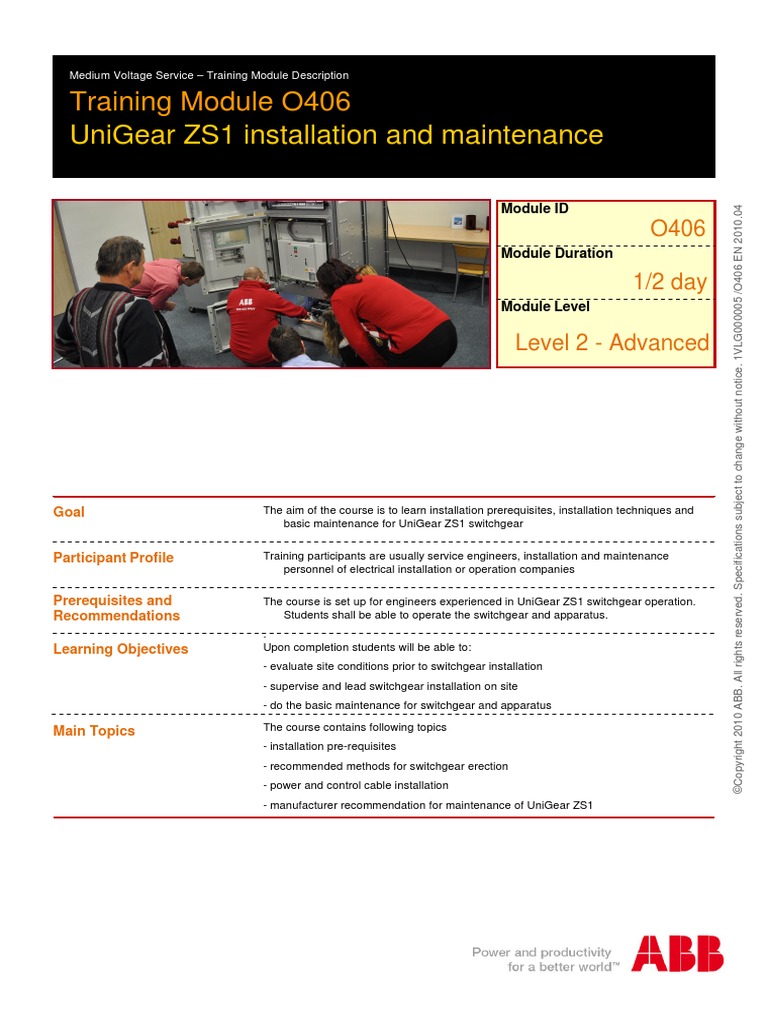 O406 UniGear ZS1 Installation and Maintenance | PDF | Electrical ...