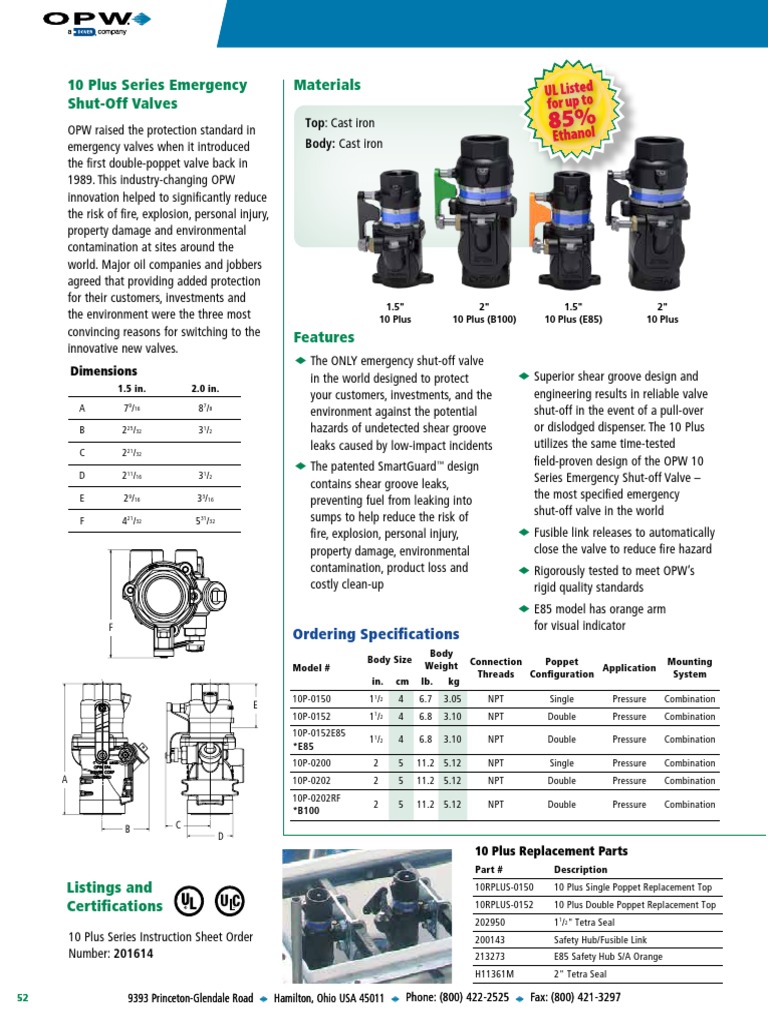 Opw 10 Series Emergency Shut Off Valves | PDF | Valve | Equipment