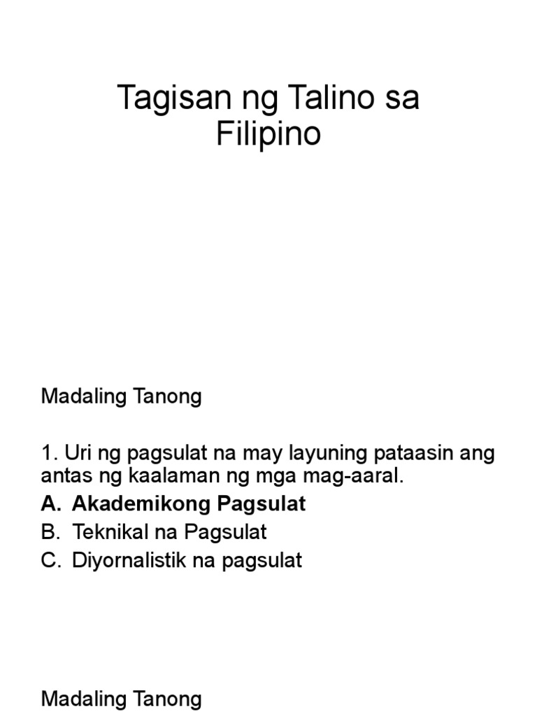 Tagisan NG Talino Sa Filipino Grade12 | PDF