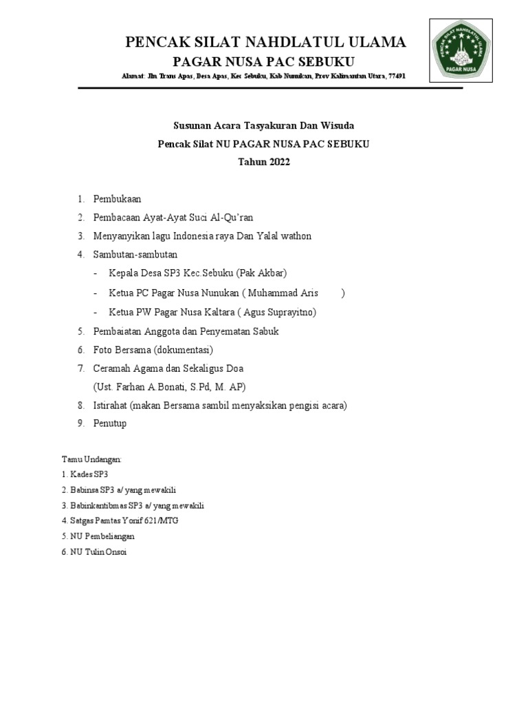 Susunan Acara Tasyakuran Dan Wisuda New | PDF