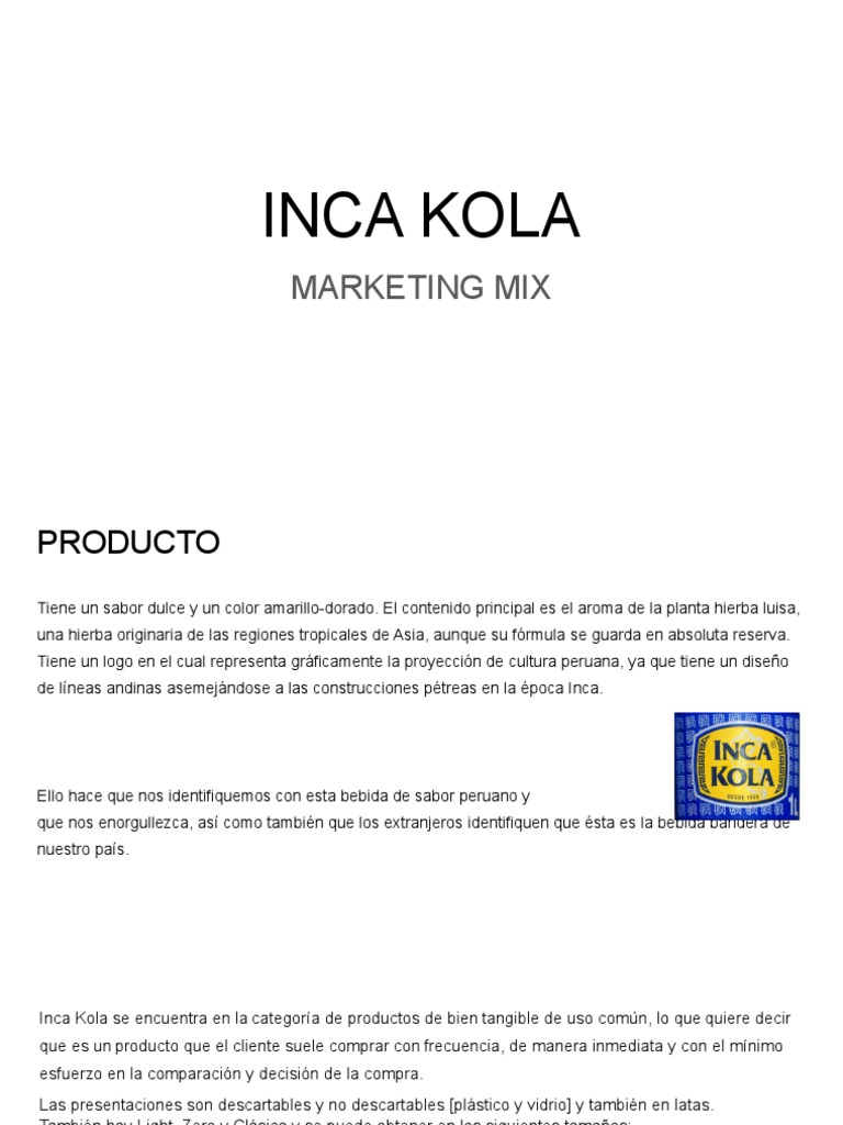 Inca Kola Marketing Mix | PDF | Marketing | Publicidad