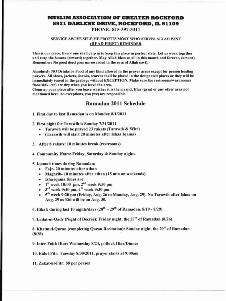 Ramadan Schedule 1 | PDF
