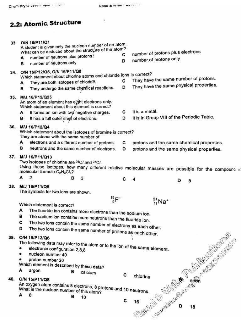 Atomic Structure - MCQS | PDF