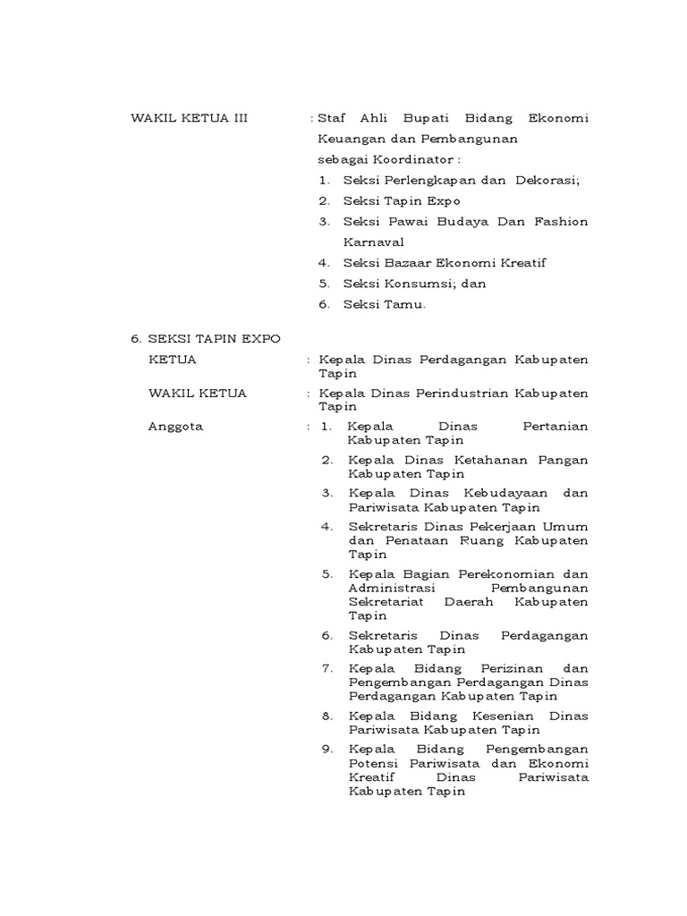 Revisi SK Panitia Hari Jadi Ke 57 Seksi Trapin Expo | PDF