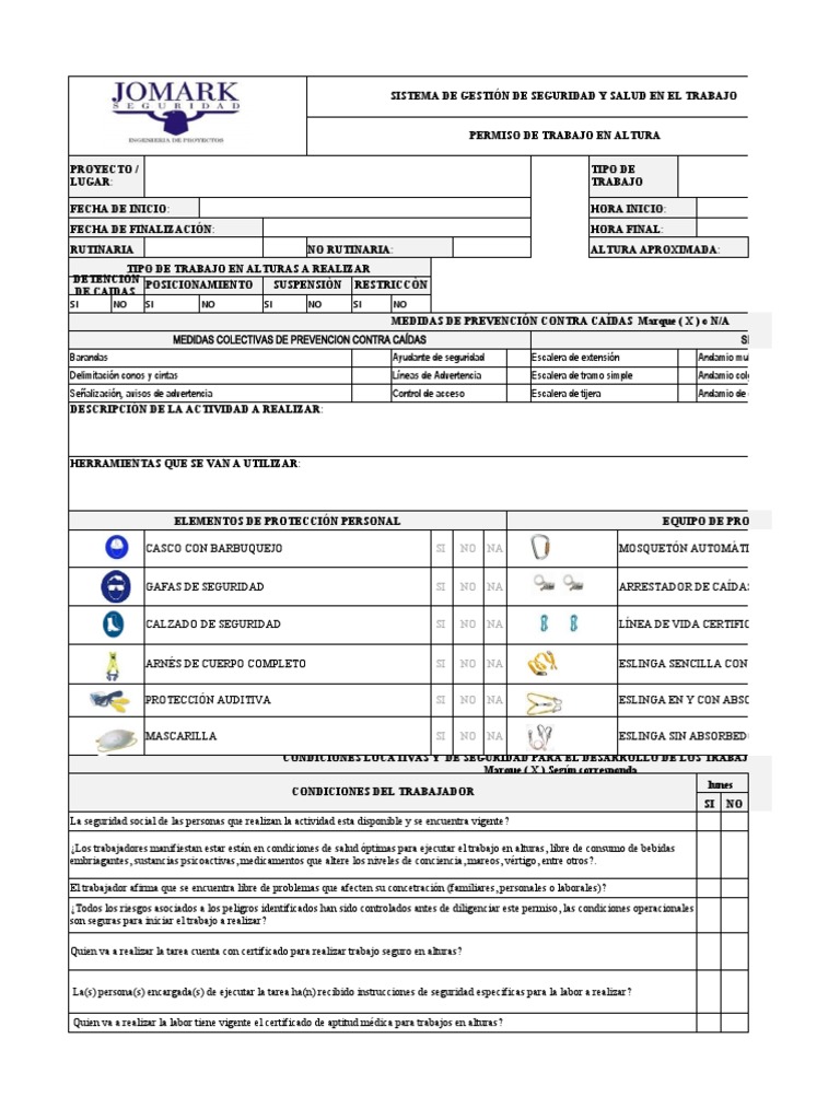Formato Permiso de TSA - Actualizado 2022 | PDF | Andamio | Equipo