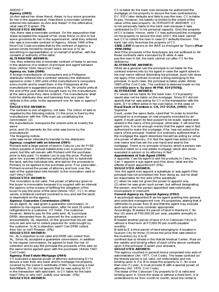 Bar Questions For Agency Trust and Partn | PDF | Taxes | Partnership