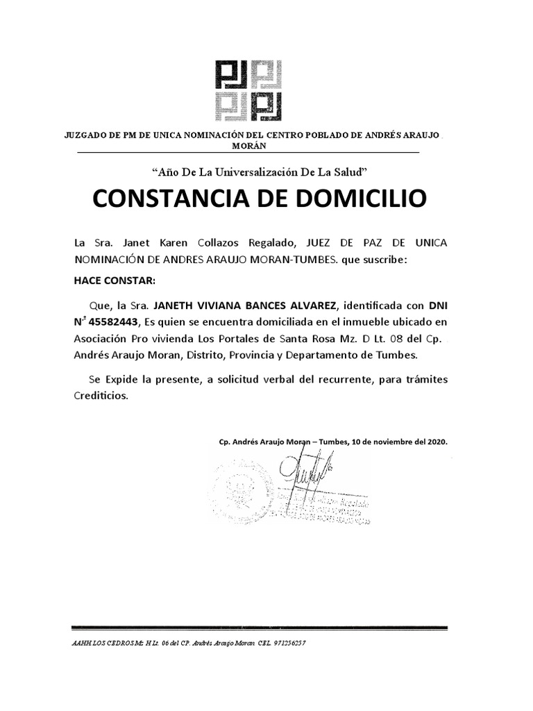 Constancia de Domicilio 2020 | PDF