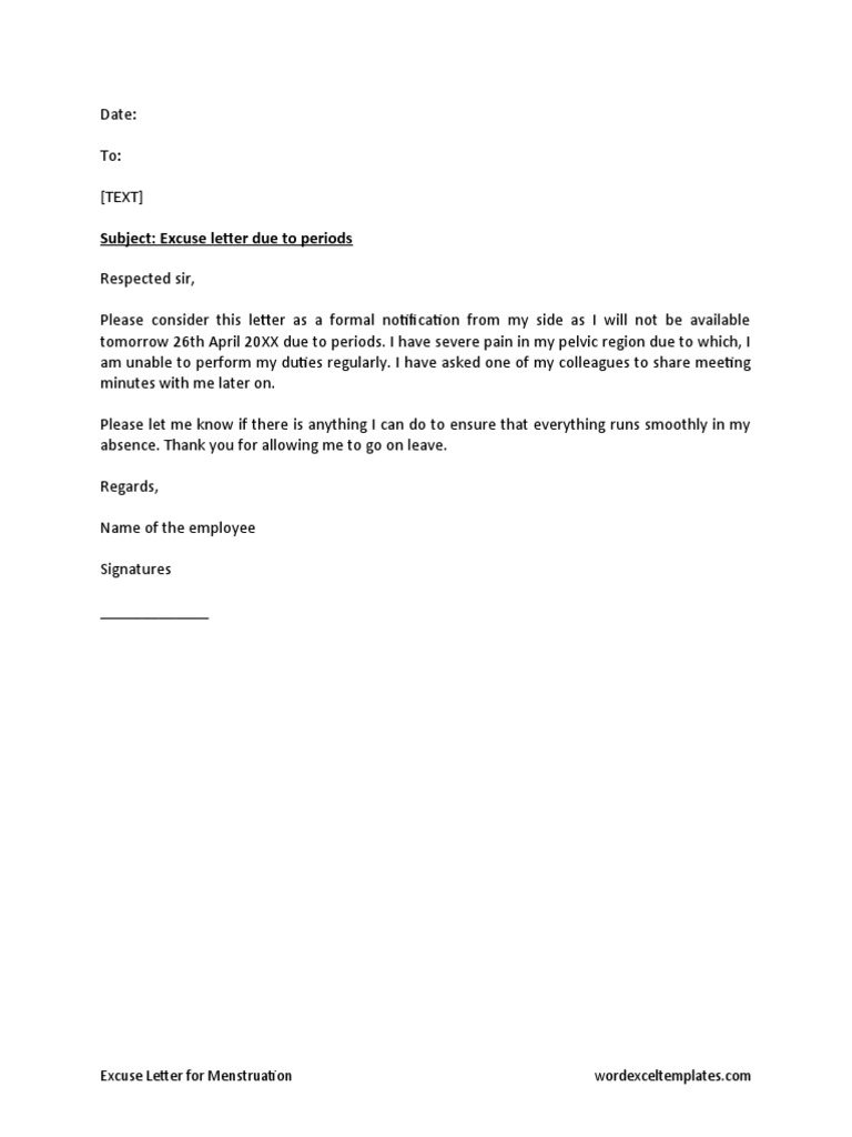 Excuse Letter for Menstrual Cramps | PDF | Religion & Spirituality
