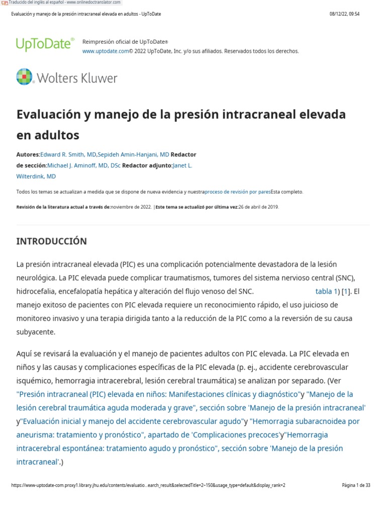 Evaluation and Management of Elevated Intracranial Pressure in Adults ...