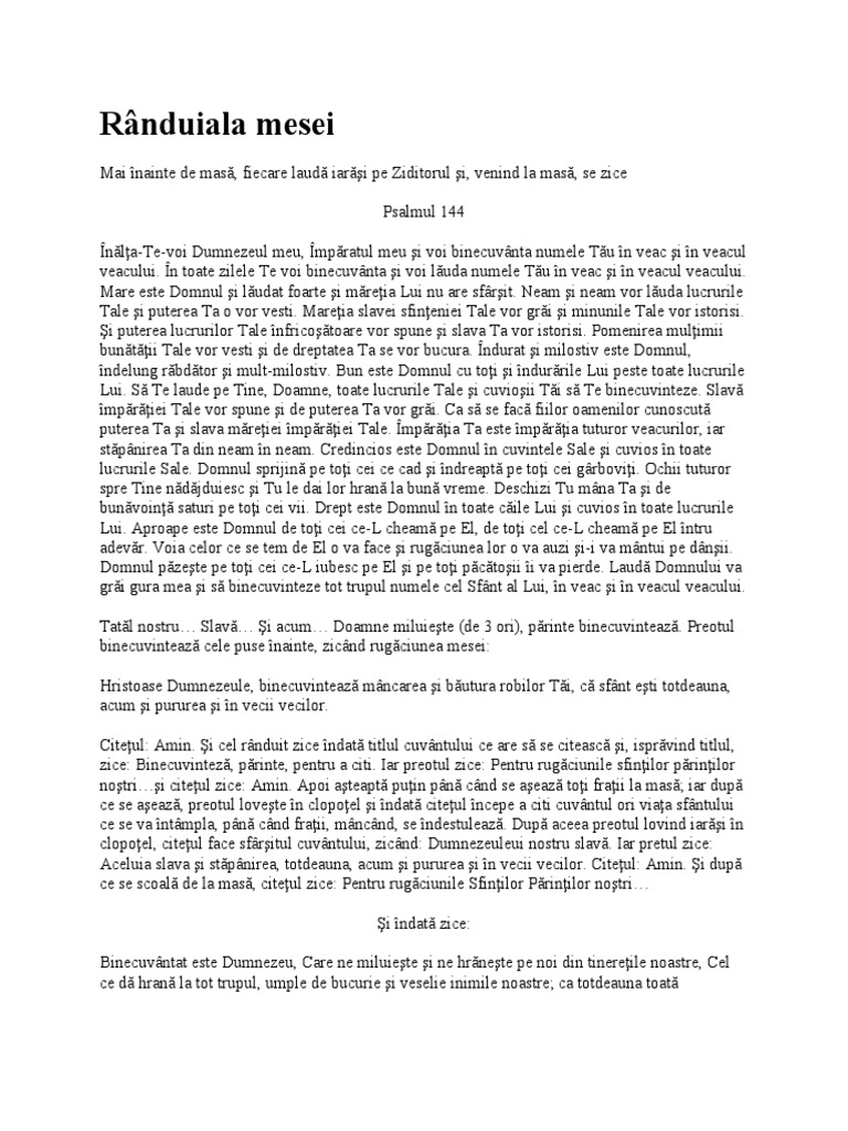 Rânduiala Mesei | PDF