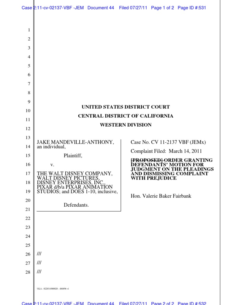 Disney Copyright Case Judgment Order | PDF | Law