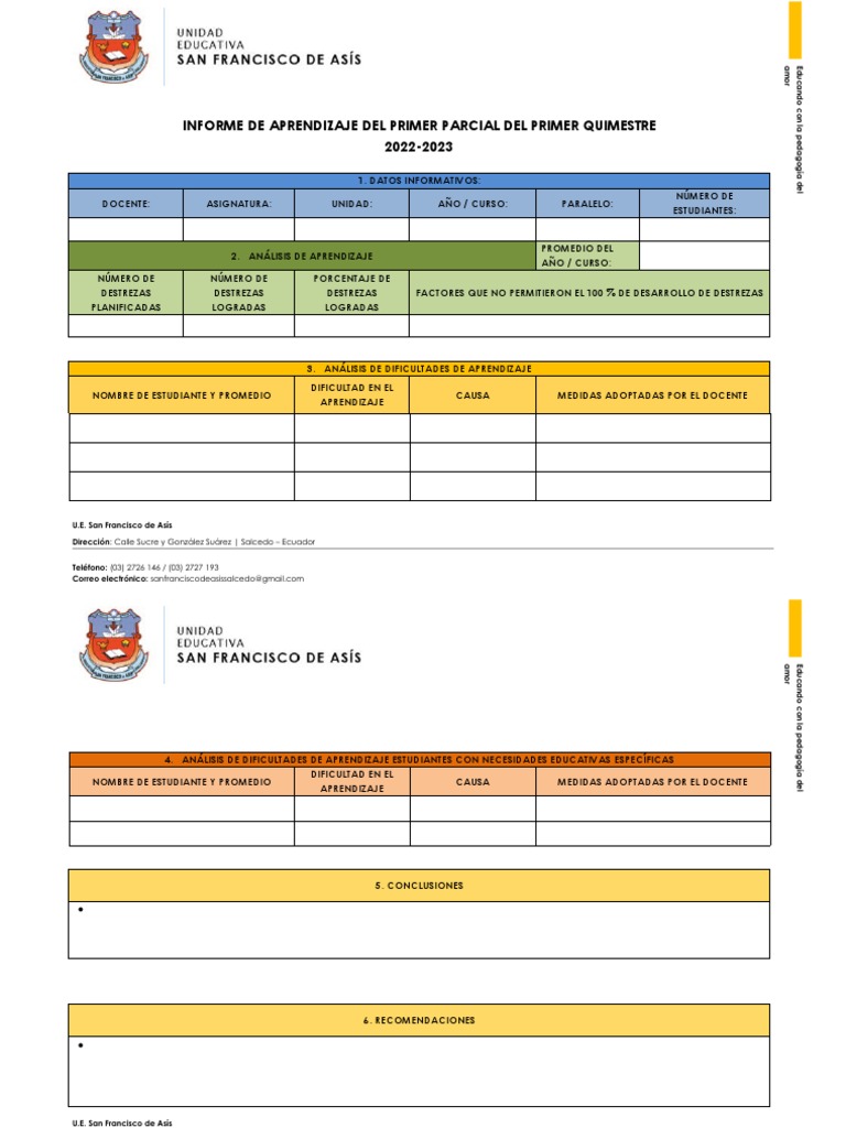 Formato Informe Parcial De Aprendizaje Pdf