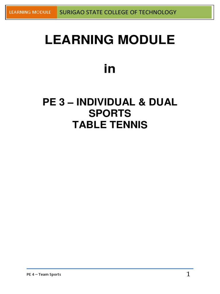 Pe Table Tennis | PDF | Table Tennis | Individual Sports