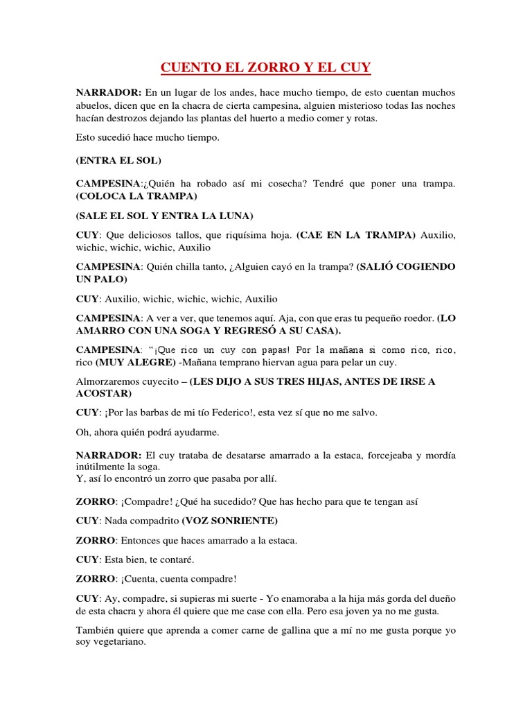Cuento El Zorro Y El Cuy 1 Pdf