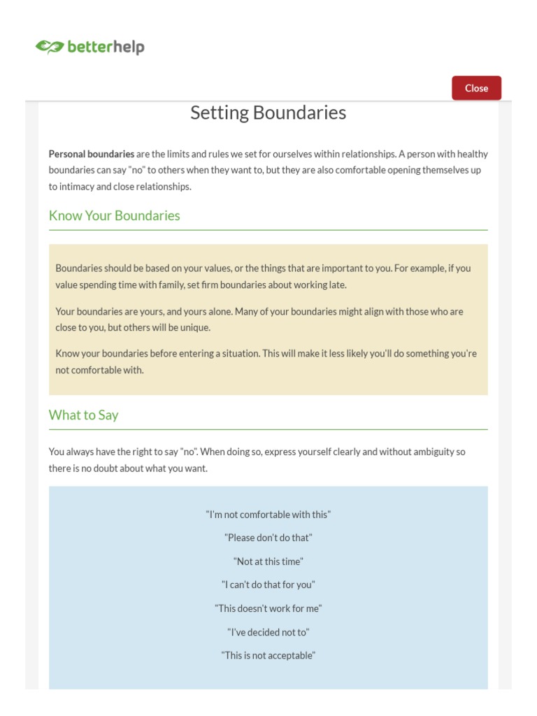 Worksheets - Setting Boundaries | PDF