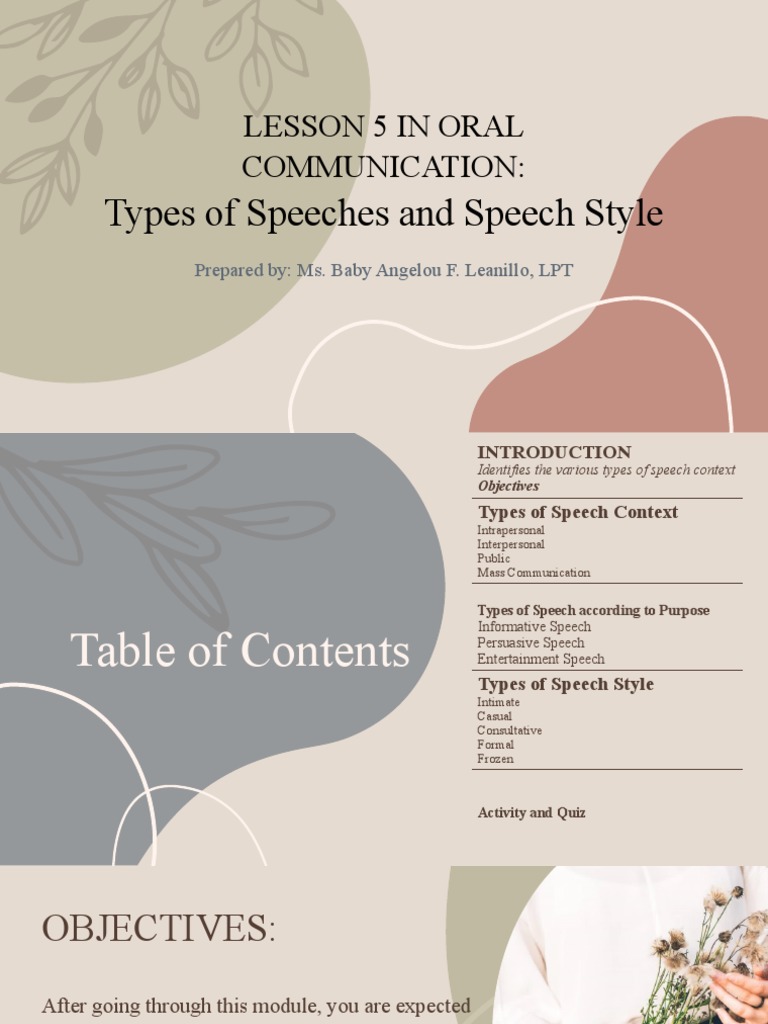 Types of Speeches and Styles Explained | PDF | Communication | Human ...