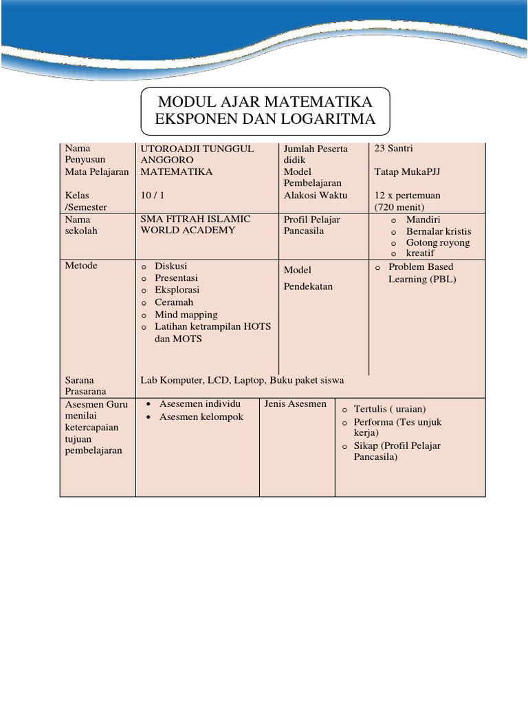 Modul Ajar MTK - Eksponen Dan Logaritma | PDF
