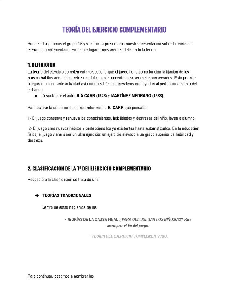 Teoría del Ejercicio Complementario | PDF | Ciencia cognitiva | Cognición