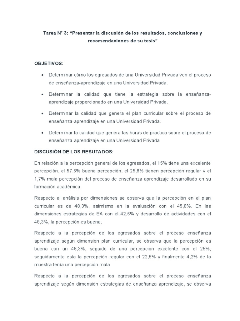 Discusión de Resultados en Tesis Universitaria | PDF | Aprendiendo ...