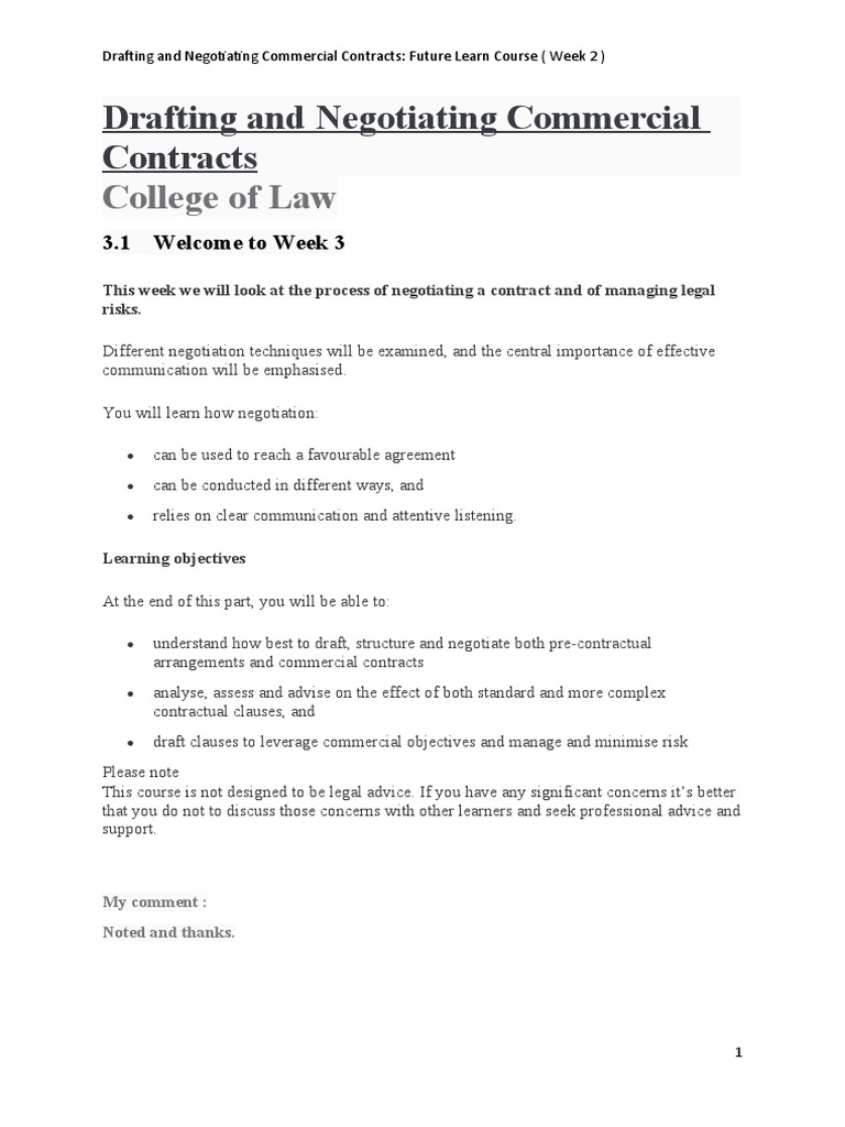 Drafting and Negotiating Commercial Contracts Week 3 | PDF | Negotiation | Risk